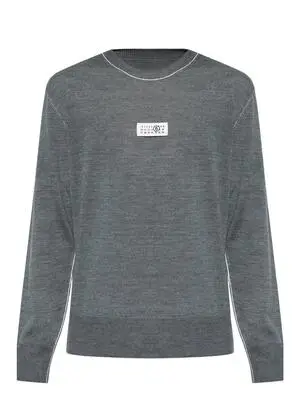 MAISON MARGIELA Wool Crewneck With Logo Patch - Grey
