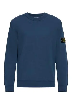 Stone Island Crew Neck Sweater With Logo Patch - Navy Blue