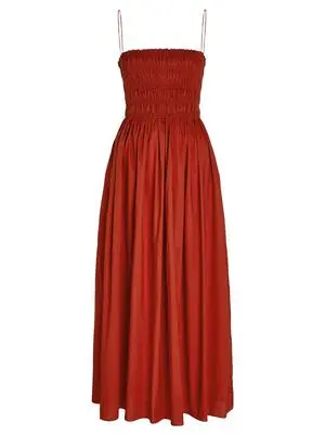 Matteau Shirred Cotton-poplin Midi Dress - Red