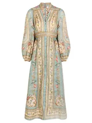 Zimmermann Roselight Plunge Linen Midi Dress - Blue