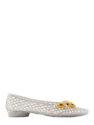 HEAVENLY JELLY Flower Embellished Glittered Ballet Flats - Silver