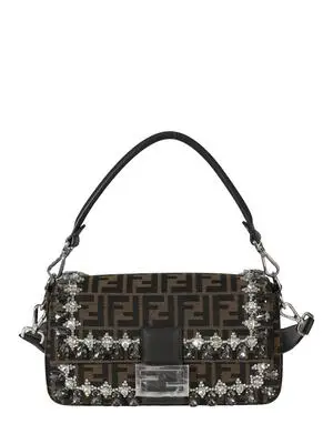 FENDI Fendi FF Jacquard Baguette Bag With Strass Crystal Embellishments