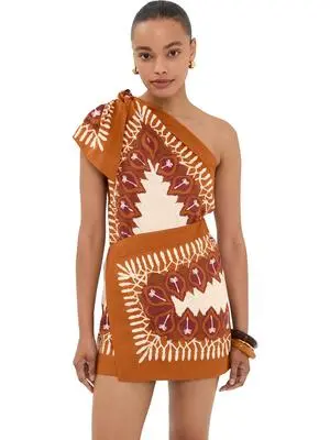 Johanna Ortiz One-shoulder Mini Dress With Abstract Print - Ecru/brown