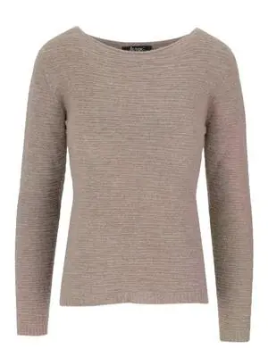 LA ROSE Boat Neck Ribbed Knit Jumper - Brown