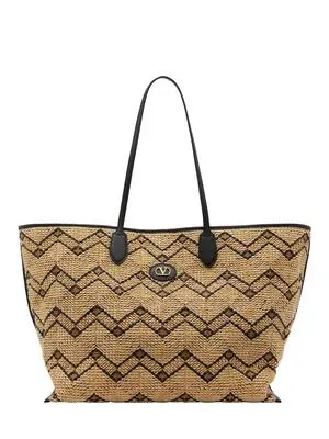 Valentino Garavani Vlogo Large Raffia Tote Bag - Beige