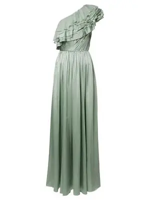 Ulla Johnson Avalina Ruffled Silk Maxi Dress In Celadon - Green