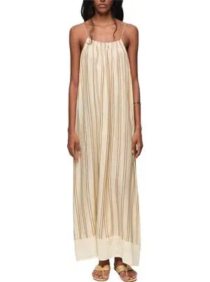 Bimba Y Lola Striped Linen Midi Dress - Sand