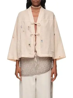 Bimba Y Lola Mini Embroidered Kimono Jacket - Sand