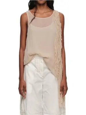 Bimba Y Lola Sleeveless Top With Frayed Edges - Sand