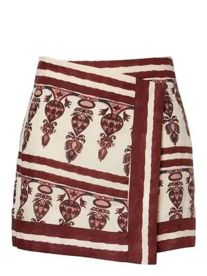 Johanna Ortiz Johanna Ortiz Printed Linen Wrap Skirt Red
