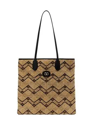 Valentino Garavani Vlogo N/s Medium Raffia Tote Bag - Beige