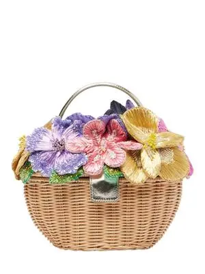 Judith Leiber Dorothy Floral-appliqué Wicker Top-handle Bag - Multicoloured