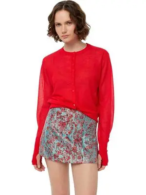ALAS Sheer Button-detail Cardigan - Red