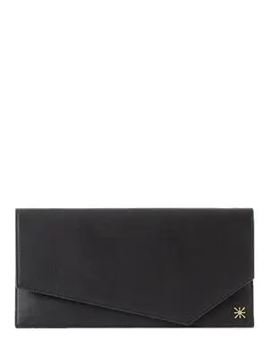 ESTHERA 1am Leather Envelope Bag With Gold Tone Chain Strap - Black