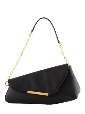 ESTHERA Esthera Black Leather Shoulder Bag With Chain Strap