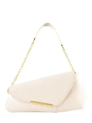 ESTHERA Leather Shoulder Bag With Chain Strap - Sand