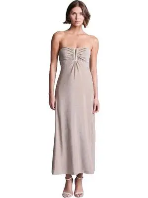 Bcbgmaxazria Lola Dress Metallic Knit Strapless Maxi Dress - Nude