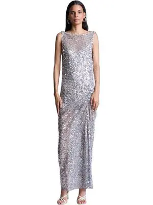 Bcbgmaxazria Lorraine Gown Metallic Sleeveless Floor-length Gown - Silver