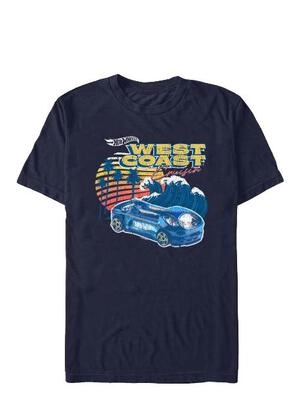 HOT WHEELS Distressed West Coast Wave Short Sleeve Graphic T-shirt - Navy Blue