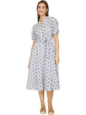 YUMI Broderie Anglaise Midi Shirt Dress - Cool White