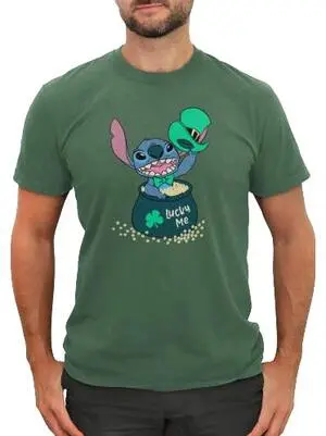 LILO & STITCH St. Patrick's Day Stitch Lucky Me Pot Of Gold Graphic T-shirt - Light Green