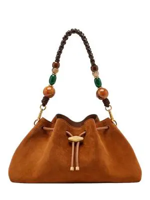 JIMMY CHOO Jimmy Choo Bon Bon Medium Beaded Suede Bucket Bag Brown