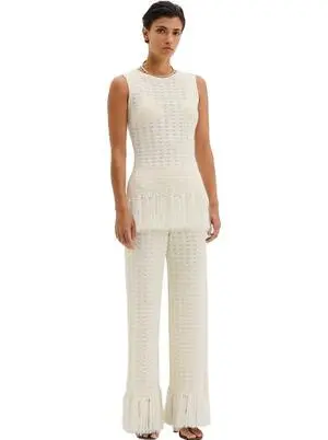 MALINA Amal Knitted Fringe Top And Wide-leg Trousers - White