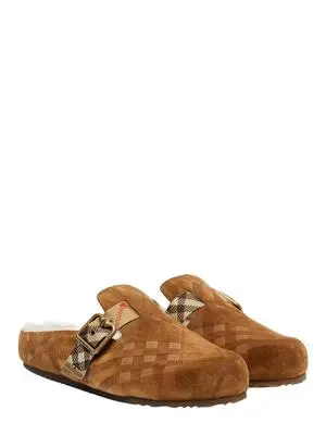 Burberry Shearling-lined Suede Clogs - Brown