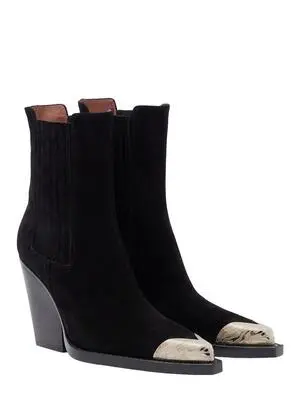 Paris Texas Embellished Suede Ankle Boots - Black