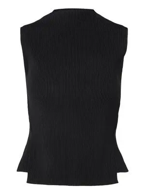 Victoria Beckham Ribbed-knit Zip-up Top - Black