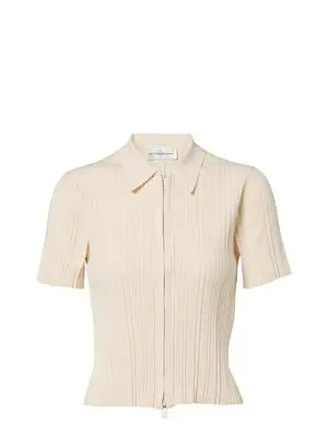 Victoria Beckham Ribbed-knit Zip-up Top - White