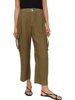 Bella Dahl Cargo Tie Ankle Linen Pants - Olive Stone
