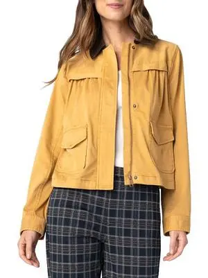 LIVERPOOL Cropped Jacket With Faux Leather Collar - Gold Rush