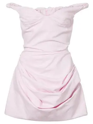Magda Butrym Gathered Off-shoulder Denim Mini Dress - Pink