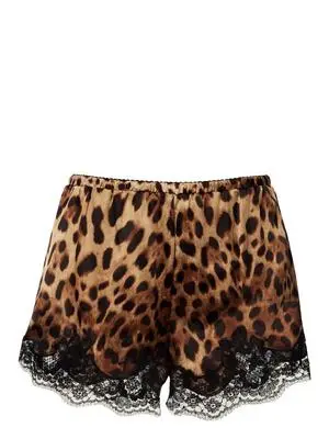 Dolce & Gabbana Leopard-print Silk Blend Shorts With Scalloped Hem - Brown