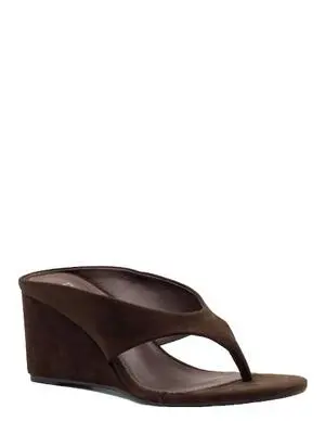 THERAPY AUSTRALIA Sera Wedge Thong Heel Sandals - Chocolate Microsuede
