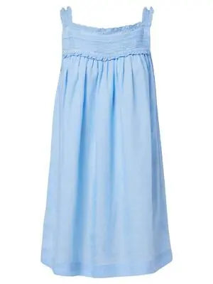 DÔEN Bea Lace-trimmed Ramie Mini Dress - Blue