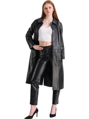 FURNIQ UK Pimlico Leather Trench Coat - Black