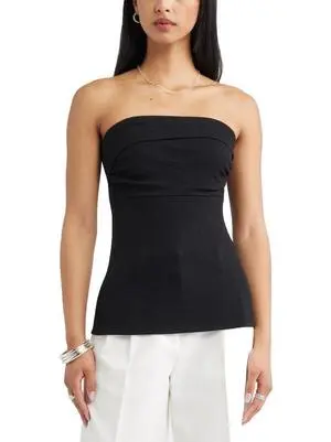OPEN EDIT Puckered Crepe Bandeau Top - Black
