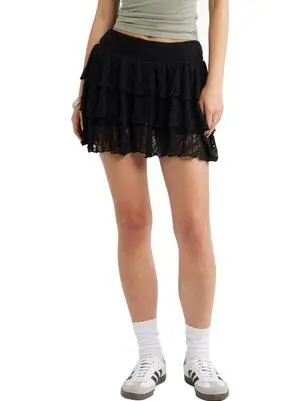 Bp. Lace Tiered Mini Skort - Black
