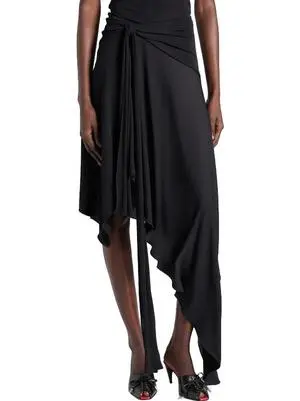 Alexander McQueen Asymmetrical Jersey Skirt With Tie Detail - Black