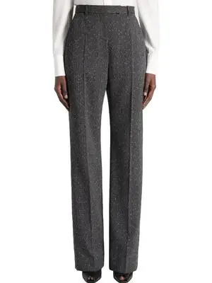 Alexander McQueen High Waist Wool Blend Slub Straight Leg Pants - Grey