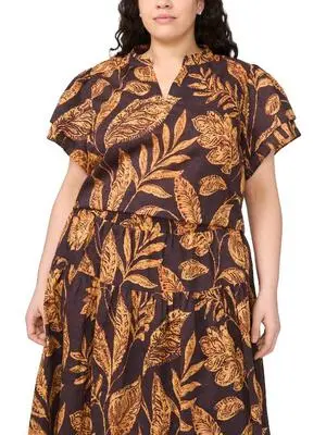 Halogen Printed Puff Sleeve Top - Rum Raisin