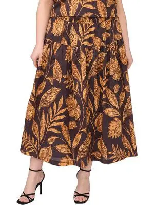 Halogen Tiered Floral Cotton Maxi Skirt - Rum Raisin