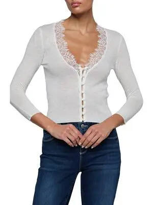 L'Agence Eluna Lace Detail Cardigan - Ivory