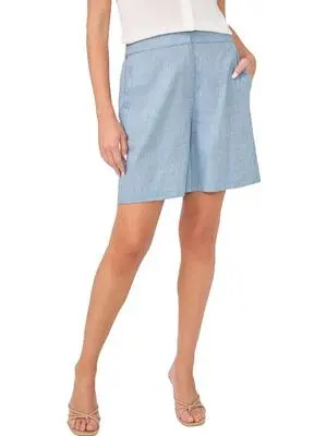 Halogen Chambray Pintuck Cotton & Linen Blend Shorts - Medium Chambray