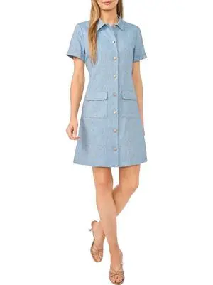 Halogen Chambray Cotton & Linen Blend Shirtdress - Medium Chambray