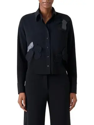 Akris Laser Cut Flower Embellished Crepe Shirt - Black