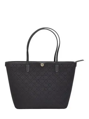 Tory Burch T Monogram Zip-up Tote Bag - Black