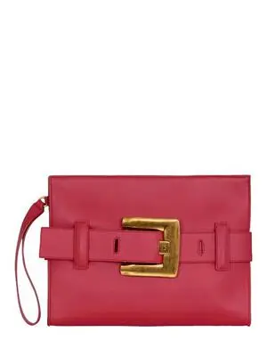Balmain Anthem Smooth Leather Clutch - Red